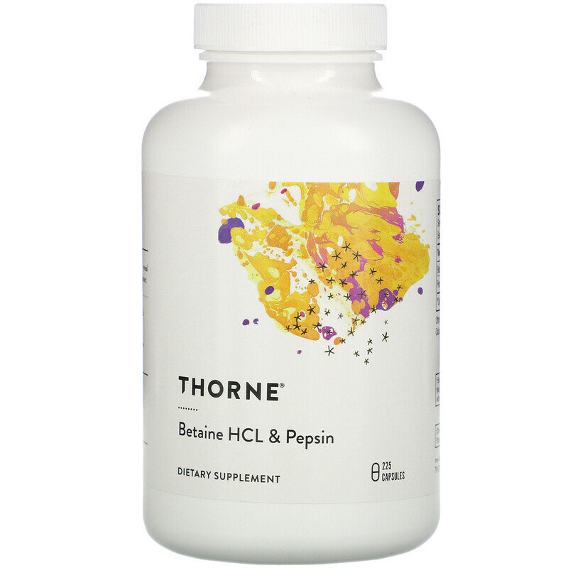 Thorne Research Betaine HCL & Pepsin (Бетаингидрохлорид и пепсин) 225 капсул