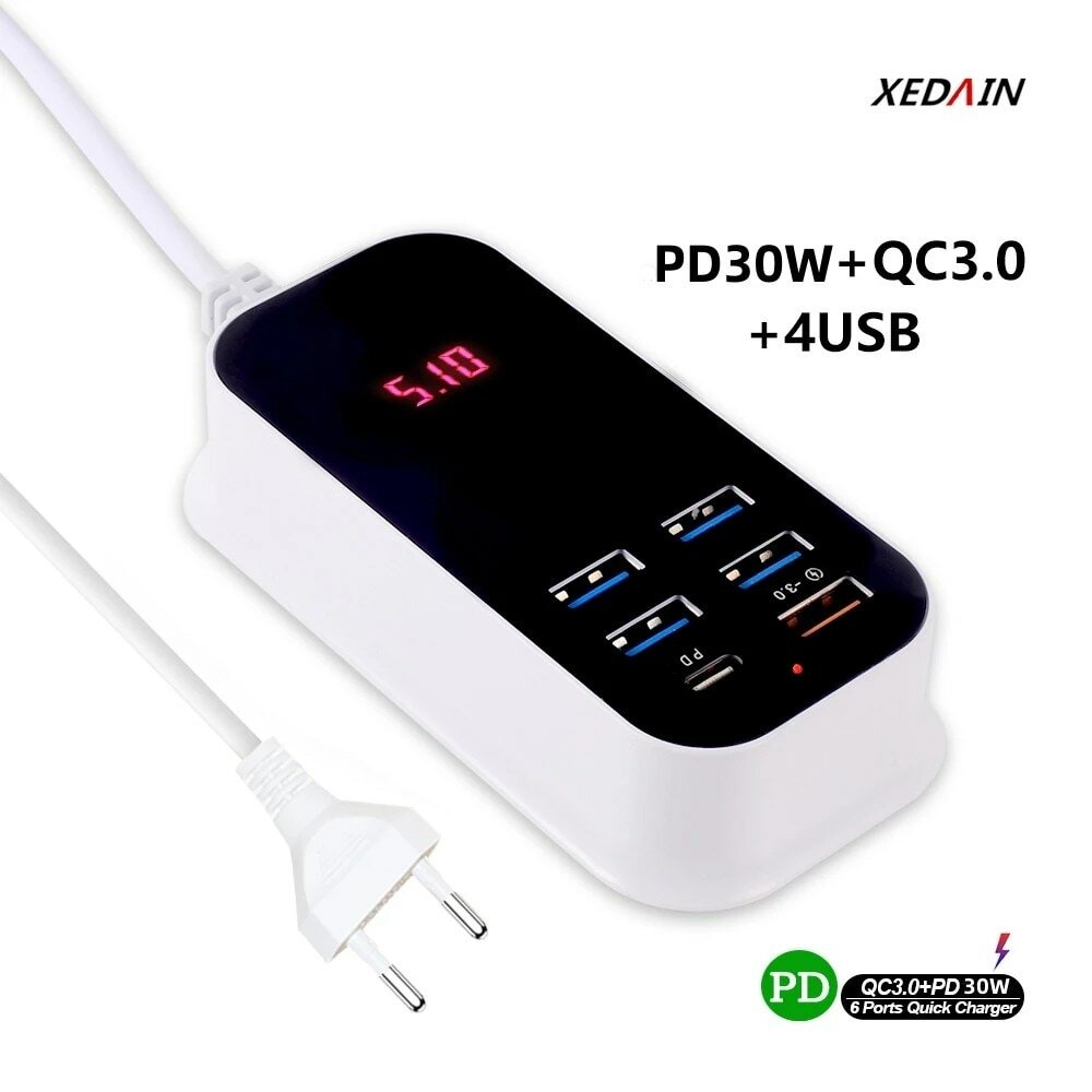 USB-зарядное устройство для мобильного телефона с несколькими портами PD30W Quick Charge 3.0, настенные зарядные устройства, удлинительный кабель, вилка EU UK US, быстрая зарядка