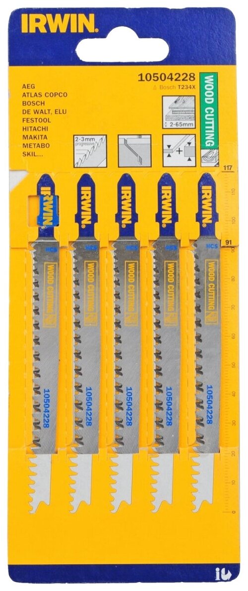 Пилка Irwin для электролобзика 5 шт. Hcs, 115mm 8-13TPI (t234x), Irwin 10504228