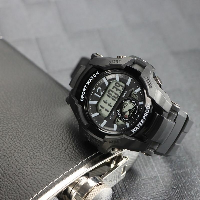 Многофункциональные электронные часы для мальчиков, студенческие спортивные водонепроницаемые светящиеся будильники, черный