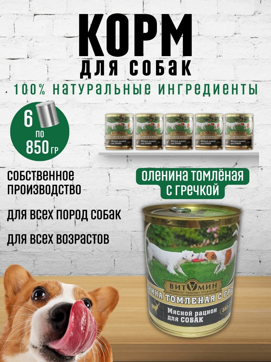 Оленина томленая с гречкой корм 850 грамм 6 штук для собак
