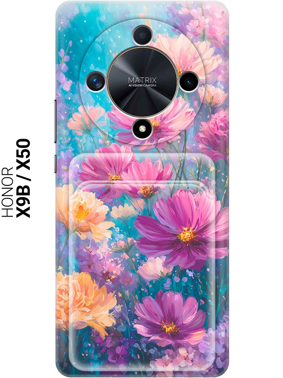 Силиконовый чехол на Honor X9b / X50 с принтом "Палитра полевых цветов" с карманом для карты
