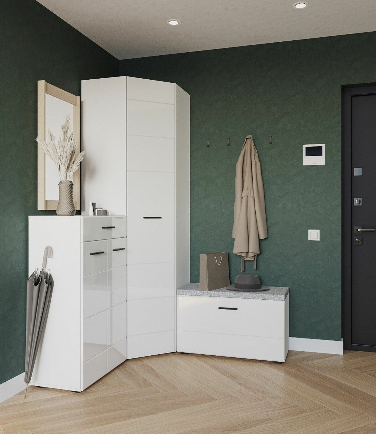 Прихожая мебель Gloss 4, комплект мебели в прихожую, угловая, Белый 204*205*64 см (ШхВхГ)