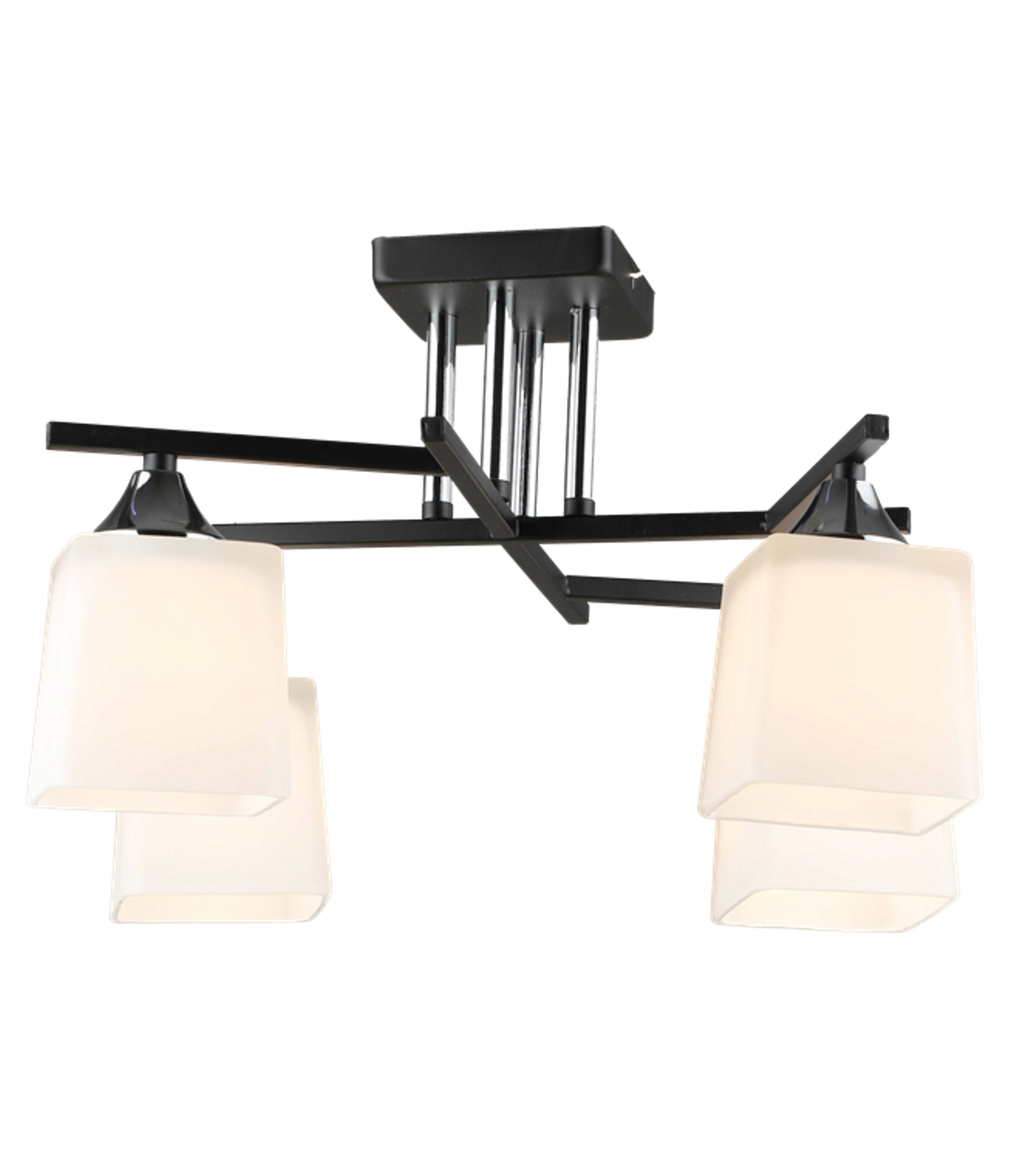 Люстра потолочная черная + хром с белыми плафонами на 4 лампы E27