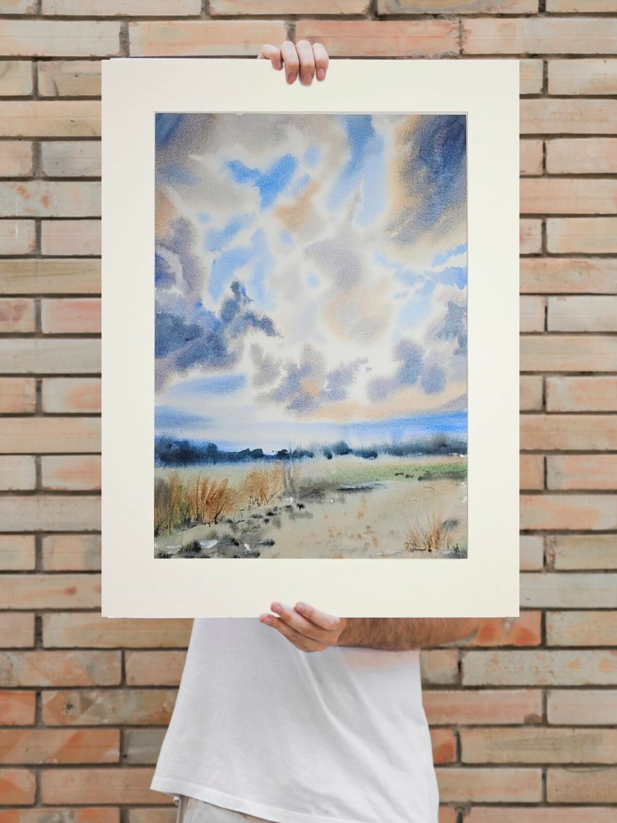 Картина авторская акварельная в паспарту 40х50 см на стену для интерьера "Смотря в небо"