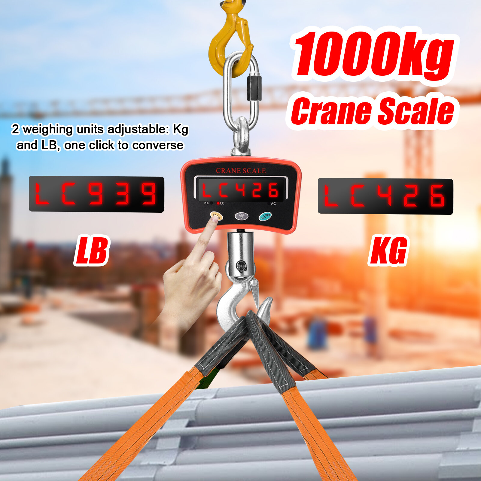 Крановые весы 1000 кг - ЖК-дисплей, портативные
