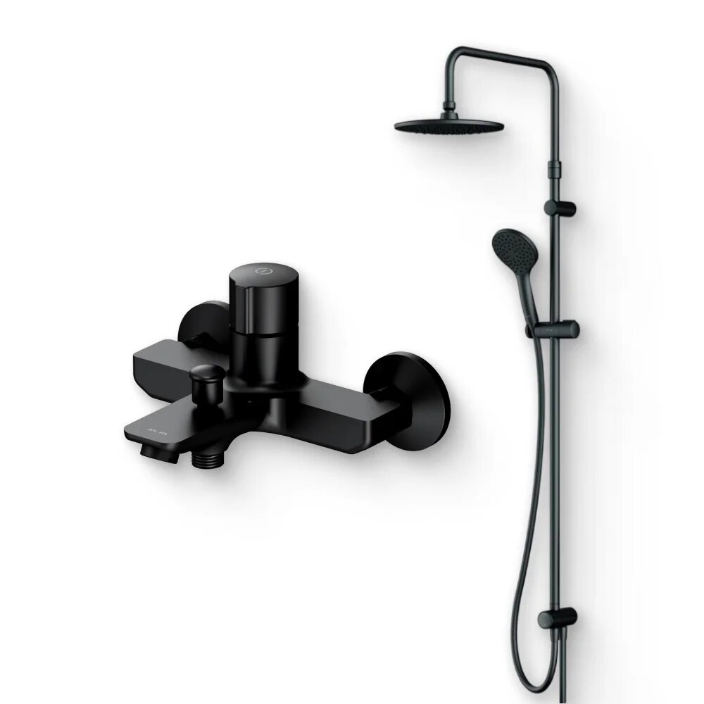 Душевой комплект Смеситель AM.PM X-Joy TouchReel F85A10522 черный / Стойка Gem F0790022