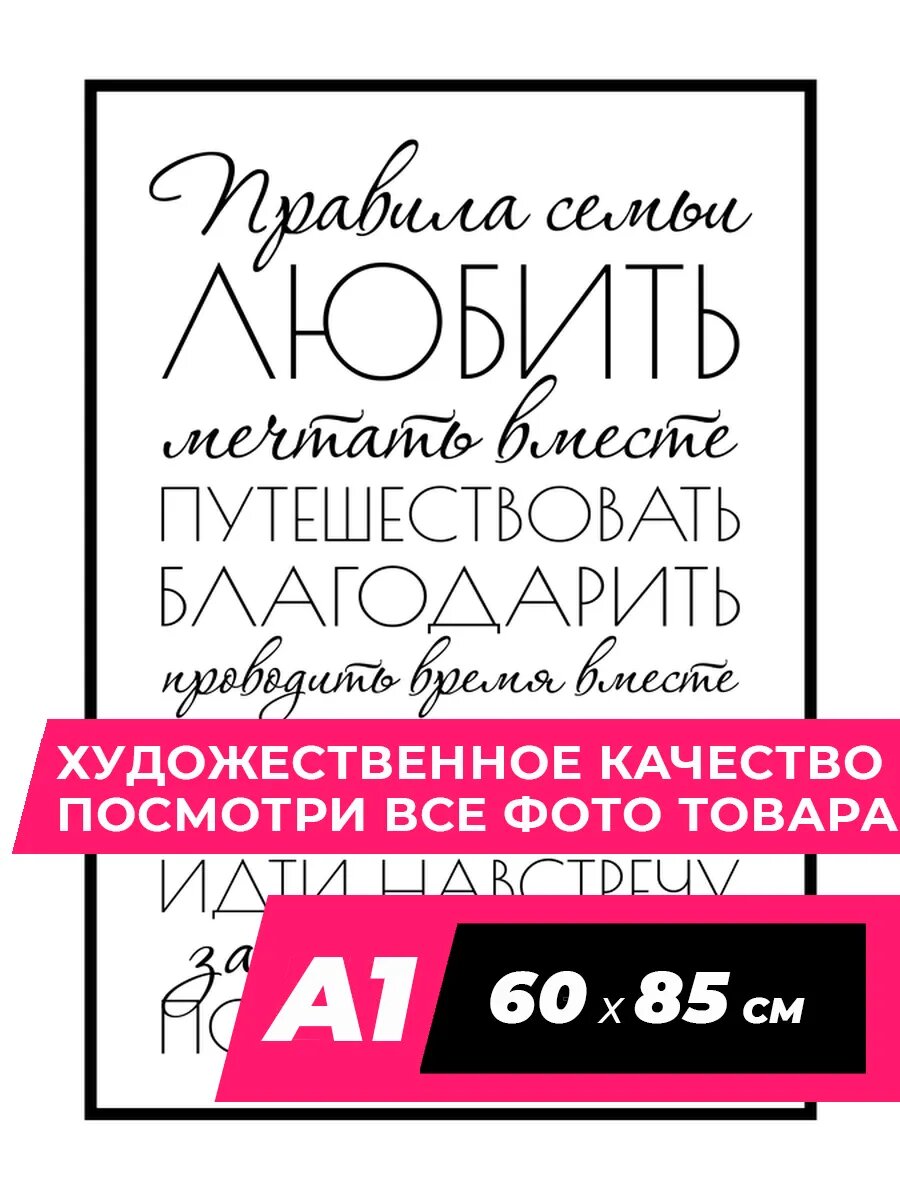 Постер Правила семьи на стену размер A1, матовая фотобумага премиум качества