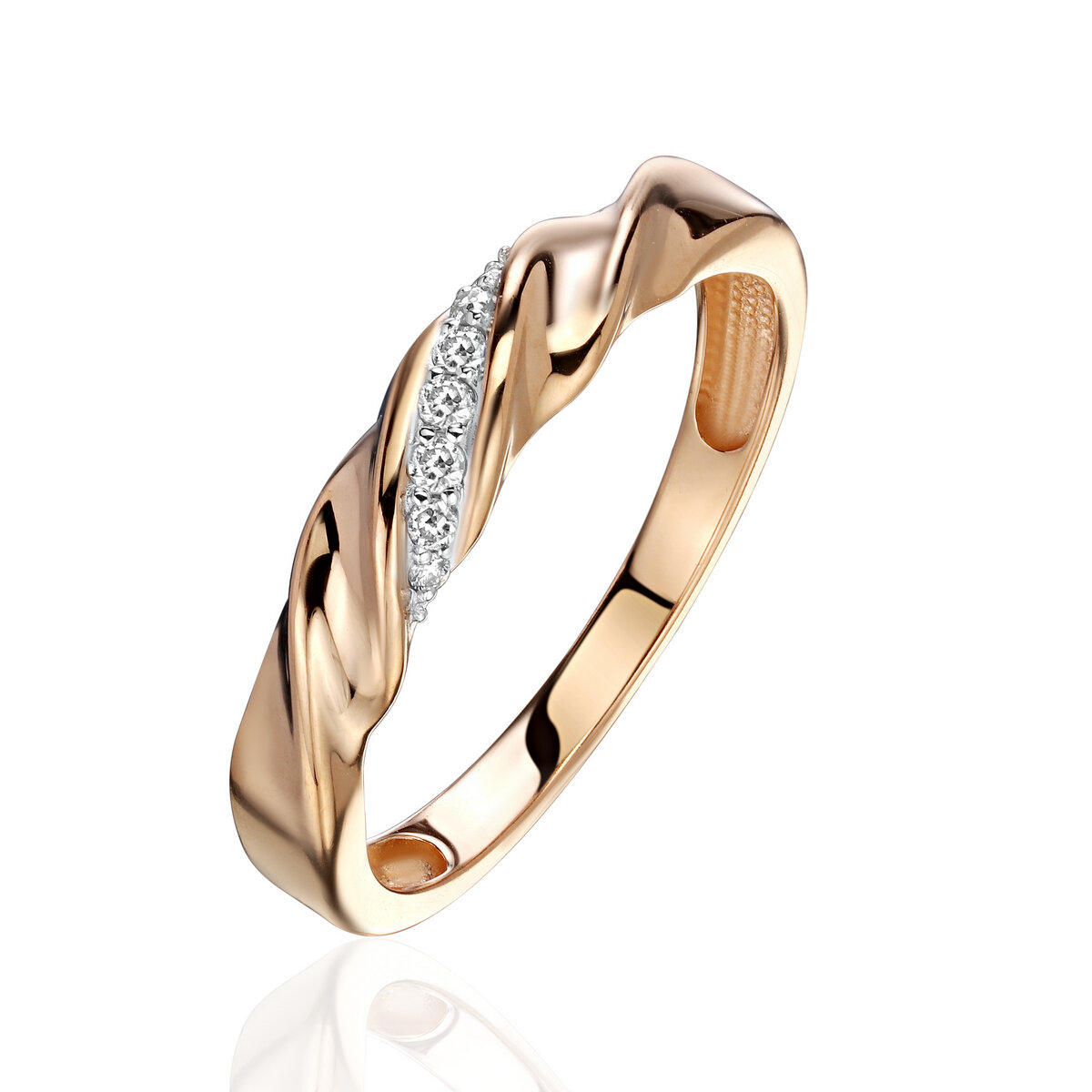 Кольцо, красное золото, 585 проба, родирование, бриллиант