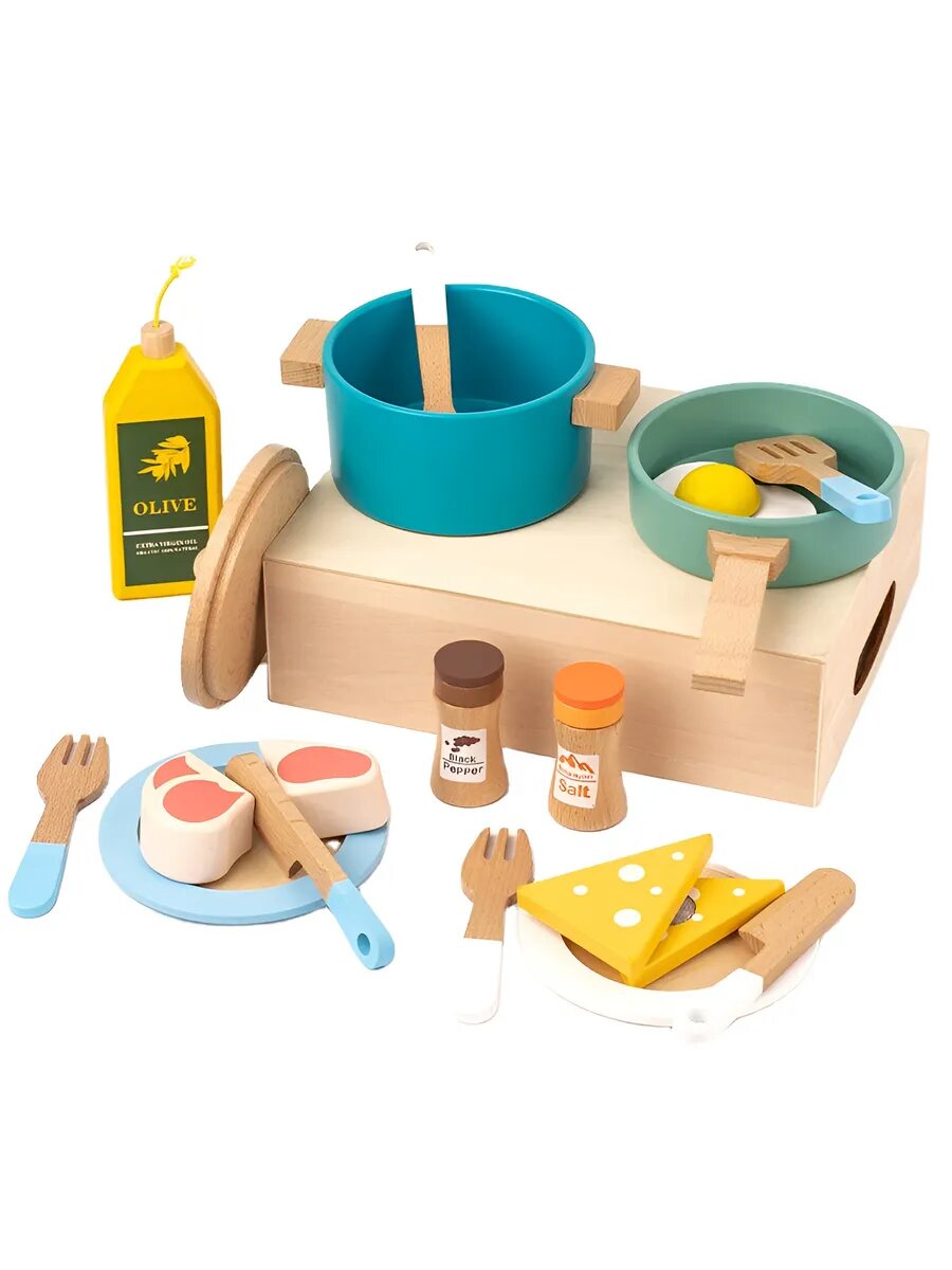 Набор деревянных игрушек "Вкусный обед", для развития моторики, натурального цвета, 22 см x 19 см x 6 см