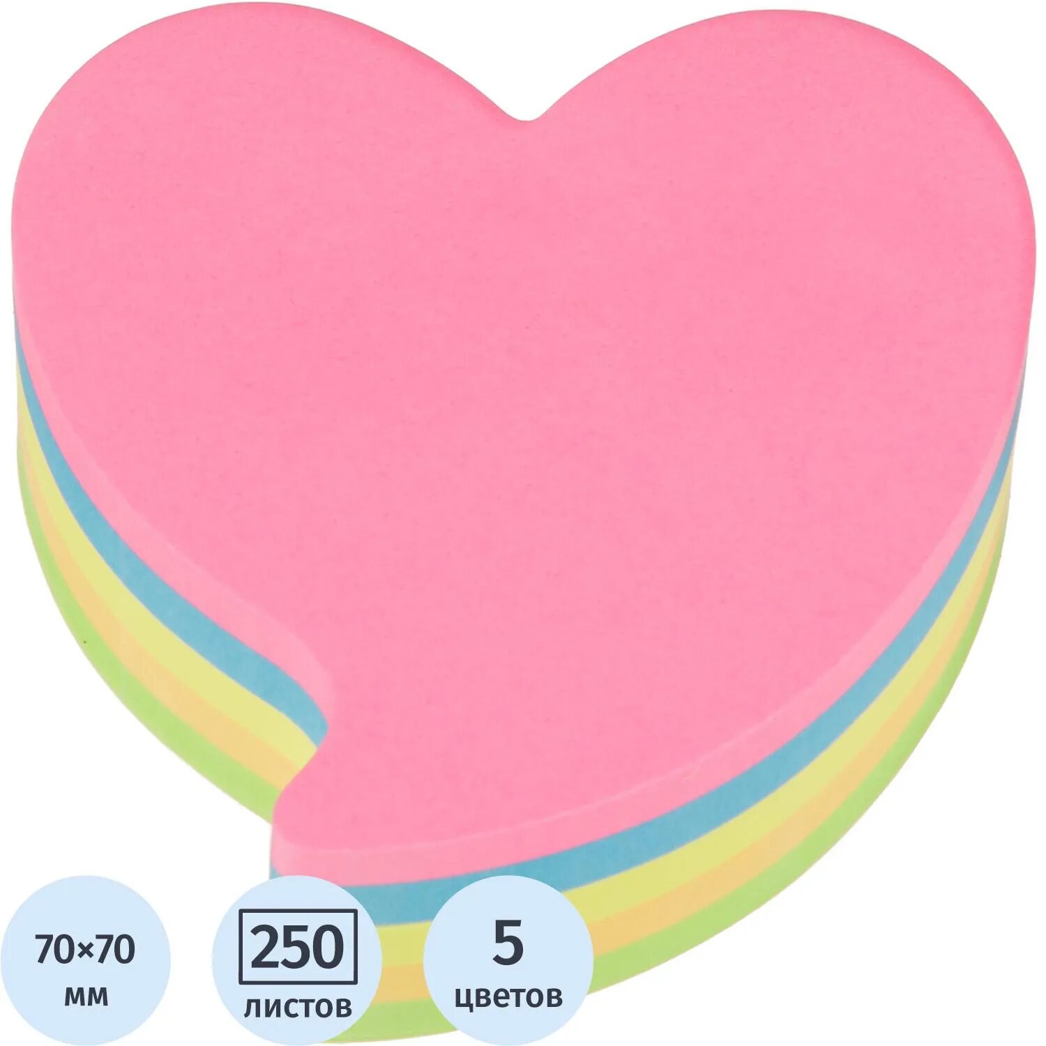 Стикеры фигурные Kores FANTASY HEART 70x70мм,5смешан. неон. цв. по 250л 48705