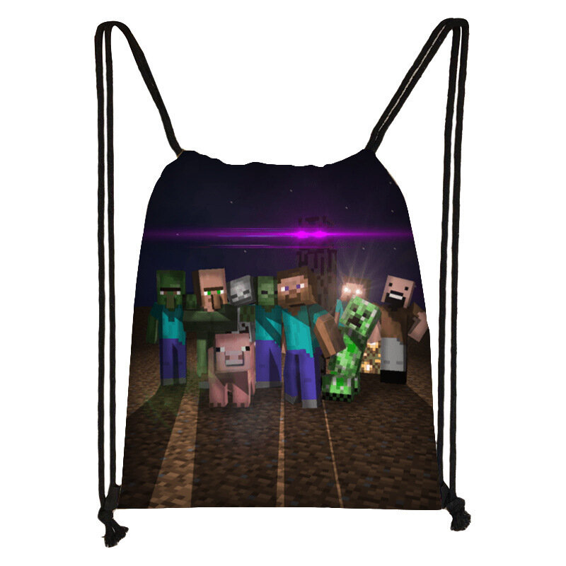 Персонализированная модная сумка для покупок Minecraft, креативная карманная сумка на шнурке, портативная детская уличная студенческая сумка на шнурке, оптовая продажа