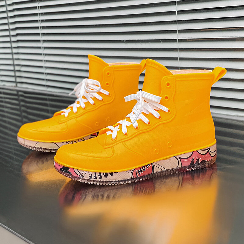 Модные резиновые сапоги, женские и парные низкие водонепроницаемые ботинки, мужские водонепроницаемые сапоги, нескользящие резиновые сапоги, короткие резиновые туфли для студентов. Размер обуви. EU:40