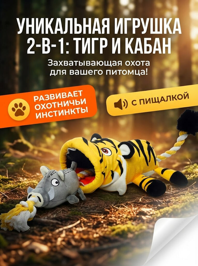 Игрушка для собак GiGwi Тигр с кабаном на веревке 53см