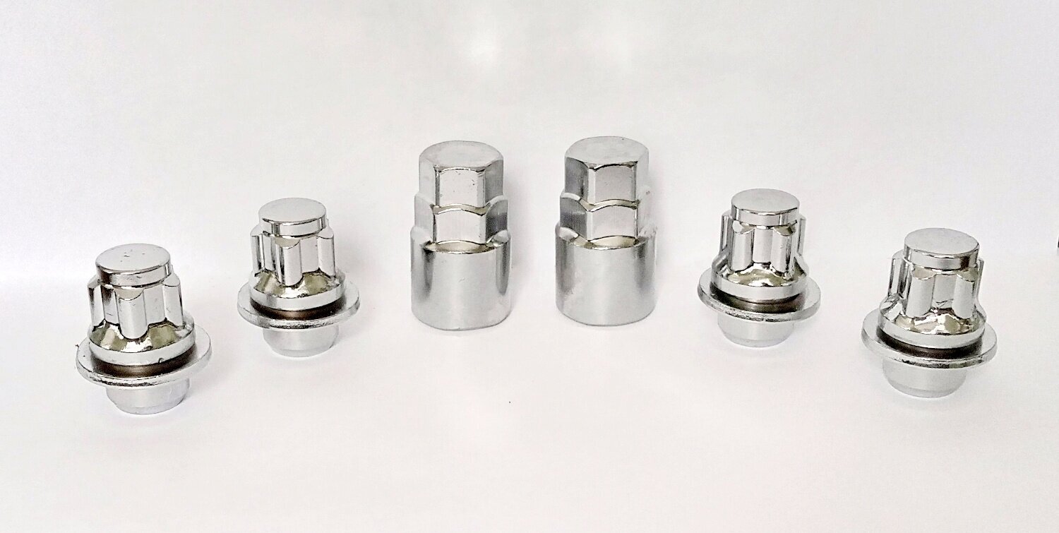 Гайки секретные на колеса с прессшайбой М12х1,5 с 2-мя ключами