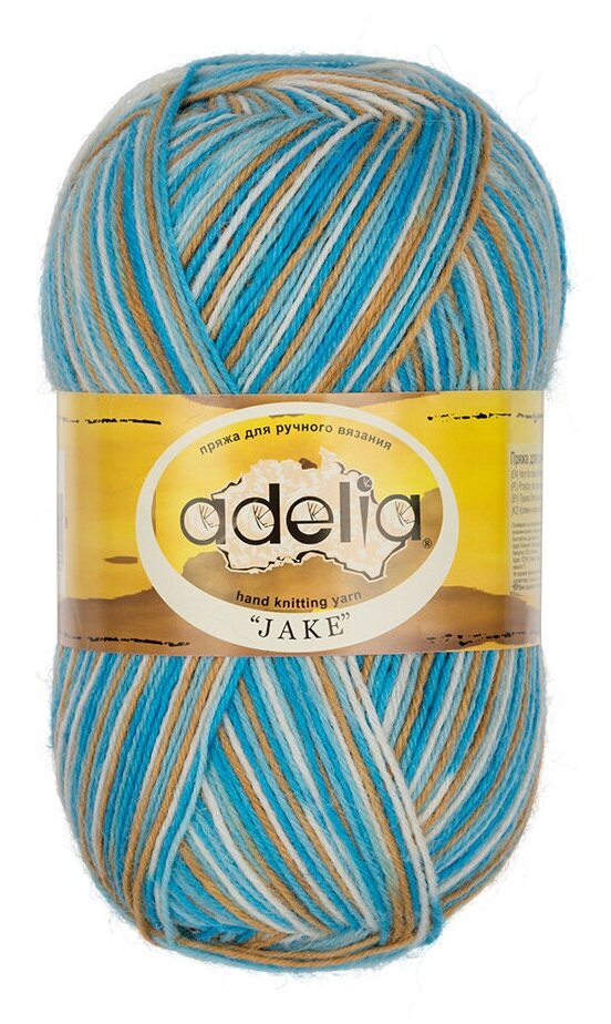 Пряжа ADELIA "JAKE" 75% шерсть, 25% нейлон 100 г 400 м №22 белый-песочный-бирюзовый-голубой
