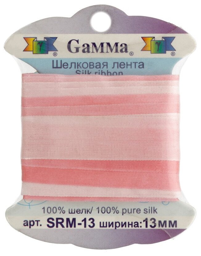 Лента Gamma шелковая SRM-13 13 мм 9.1 м ±0.5 м M005 св. розовый/розовый