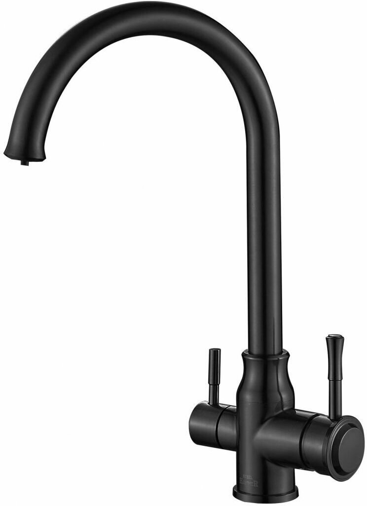 Смеситель ZorG Steel Hammer SH 763 INOX GRAFIT PVD для кухонной мойки, нержавеющая сталь графит черный, под фильтр
