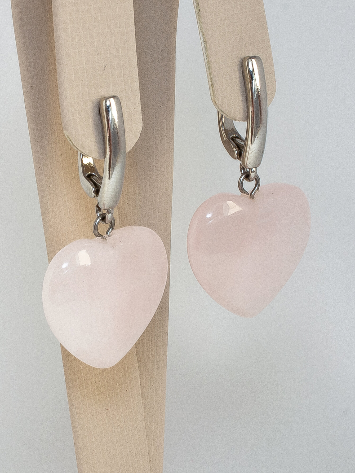 Серьги двусторонние, с подвесками, розовый кварц