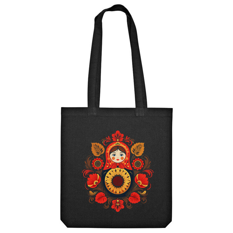 Сумка «Матрёшка - хохломская роспись» (черный)