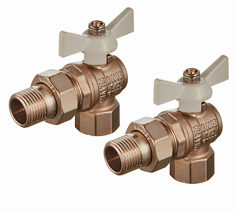 Кран шаровой латунный VALTEC Base (VT.228. NW.04) 1/2 ВР(г) х 1/2 НР(ш) бабочка с полусгоном угловой (2 шт.)