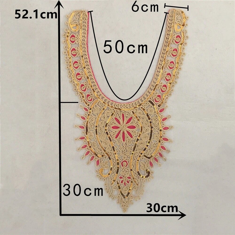 Золотой вышитый воротник из полиэстера, style 2061, 1pcs