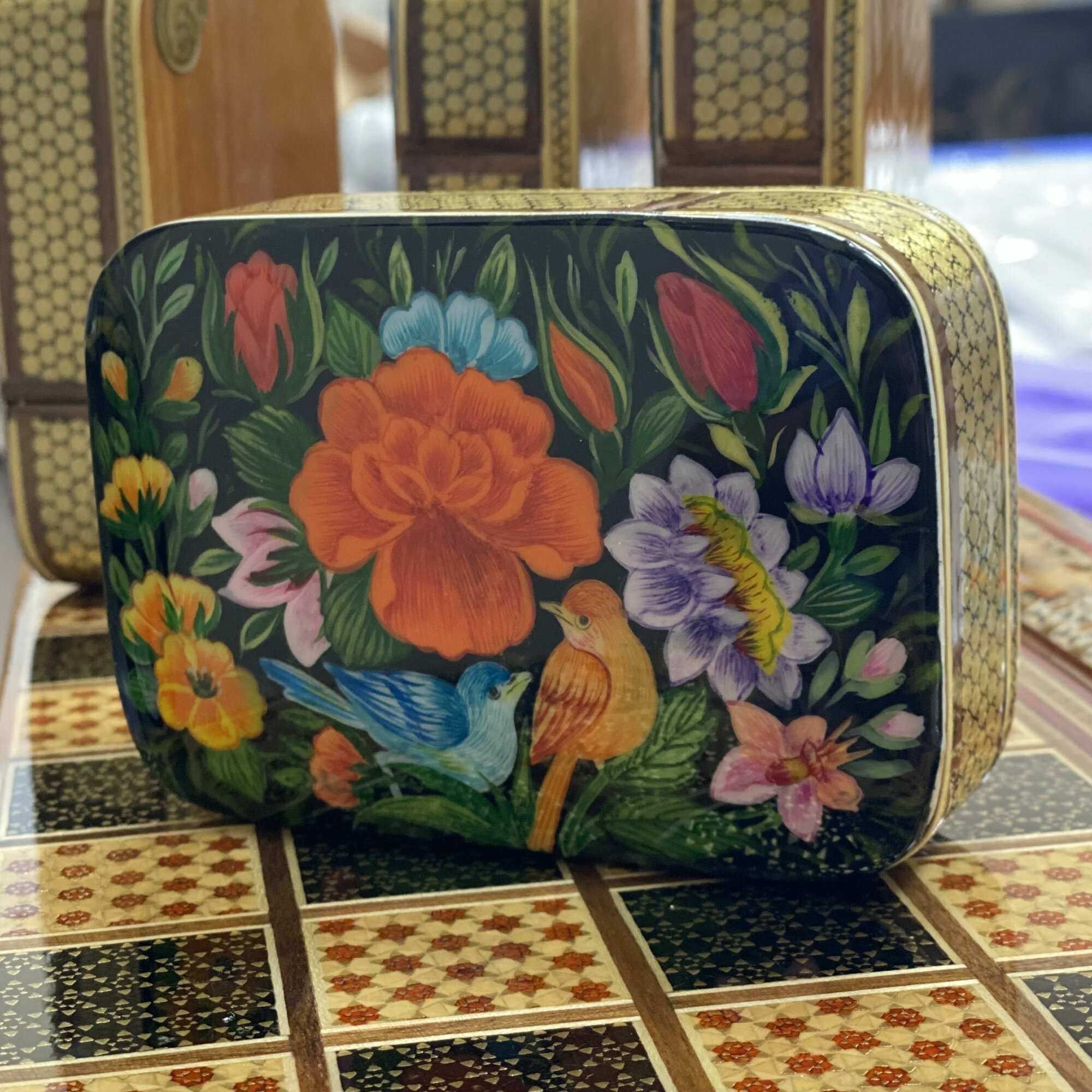 Чехол-футляр Персидский базар "Иранская миниатюра", для карт, дерево, ручная работа, синий/серебрист