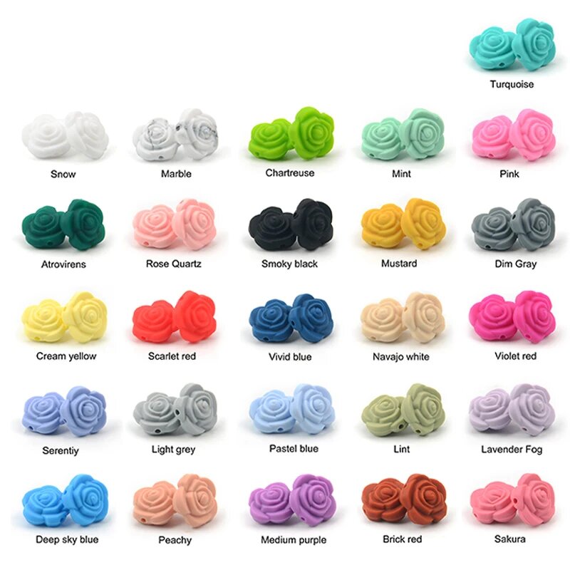 Оптовая продажа, 10 шт./лот, силиконовые бусины, детские прорезыватели с цветком, без BPA, роза, детские игрушки для прорезывания зубов, аксессуары для цепочки для соски, без BPA