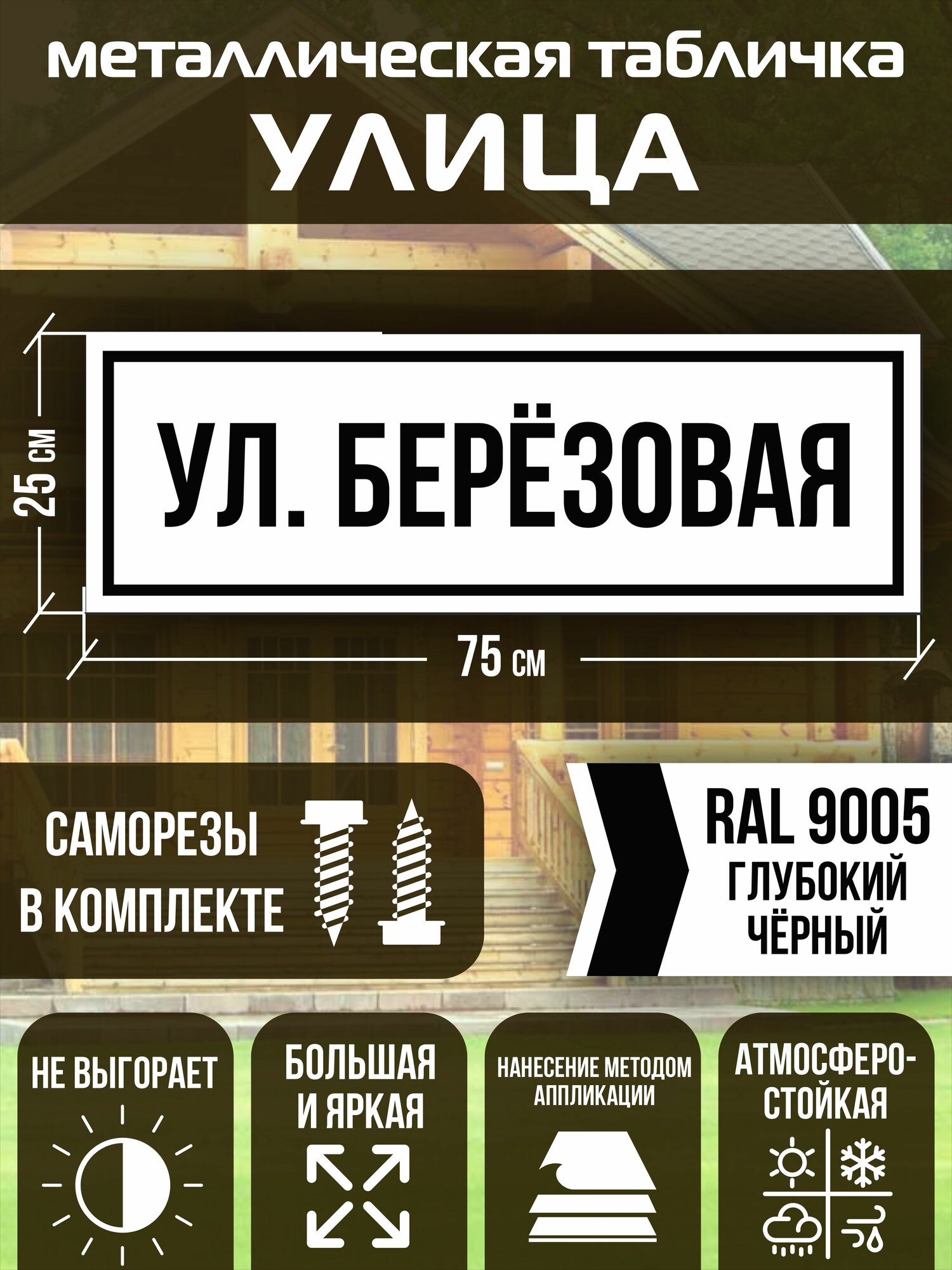 Адресная табличка на дом улица Берёзовая RAL 9005 черная