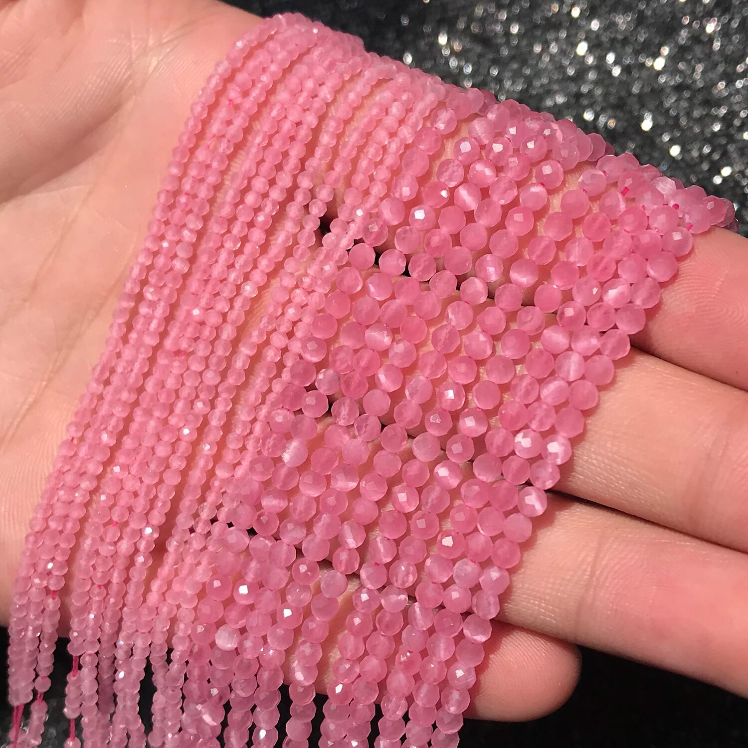 Бусины из камня xilitata розового опала и морганита 2-4 Розовый, 3mm (approx 130pcs), Pink Cat Eye