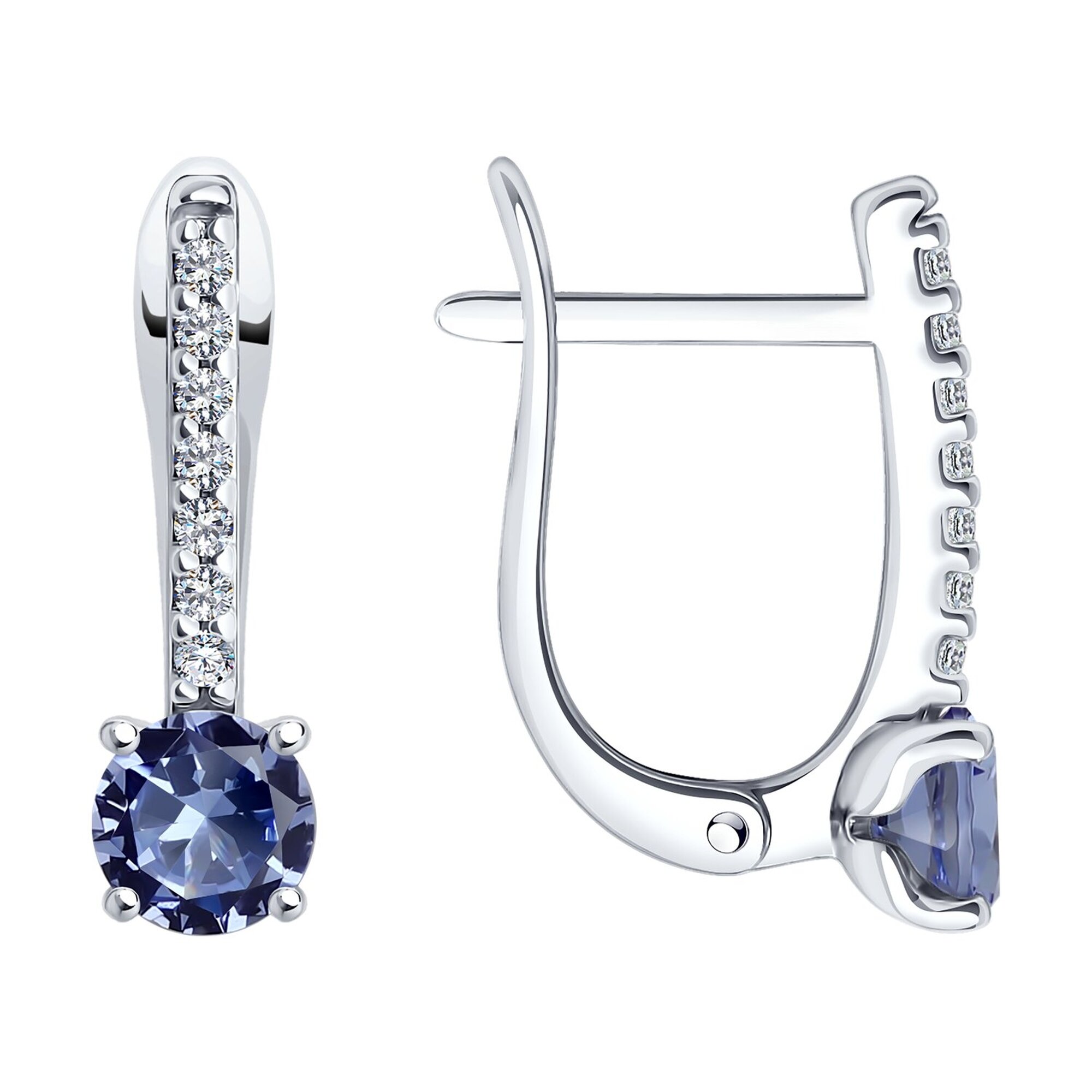 Серьги, серебро, 925 проба, родирование, танзанит, фианит