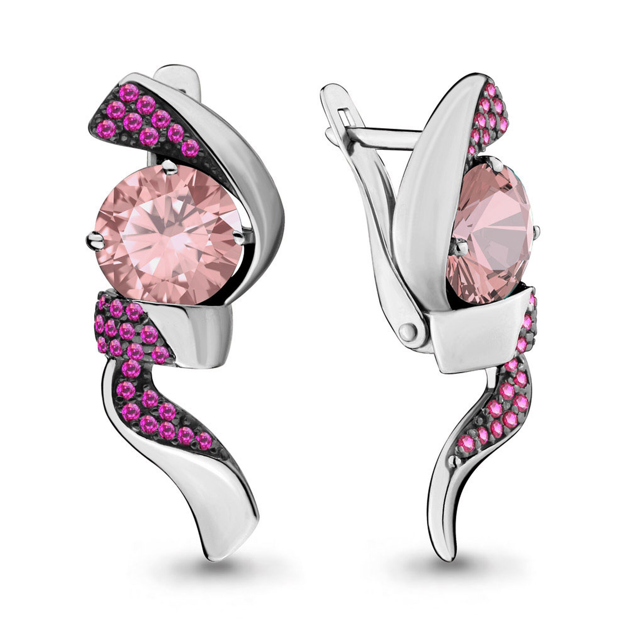 Серьги, серебро, 925 проба, родирование, морганит, корунд