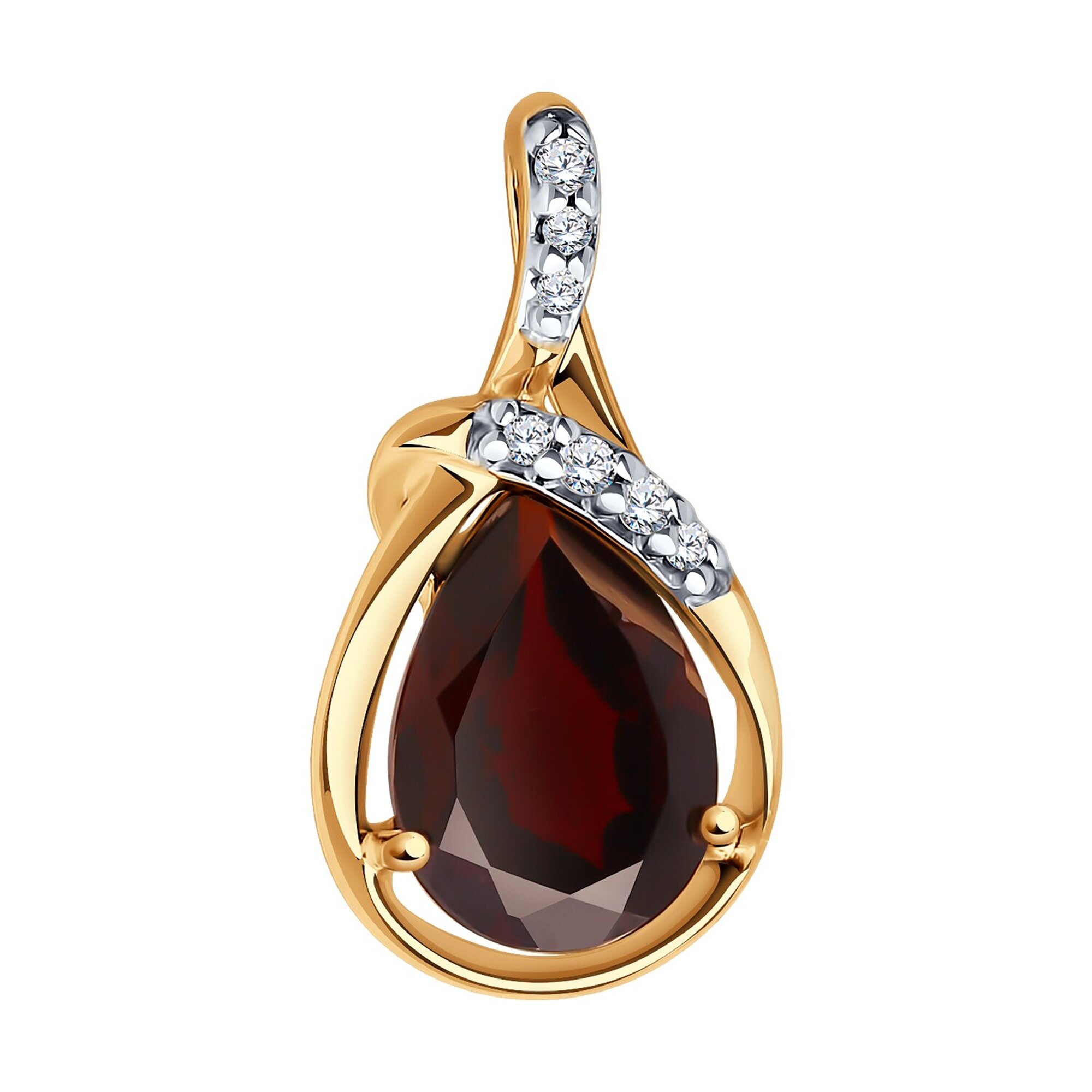 Подвеска, серебро, 925 проба, золочение, гранат, фианит