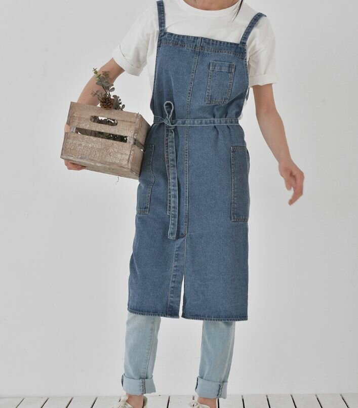 Фартук джинсовый / Фартук рабочий универсальный для повара бармена творчества бариста официанта барбера / продавца повара кондитера флориста кухонный рабочий