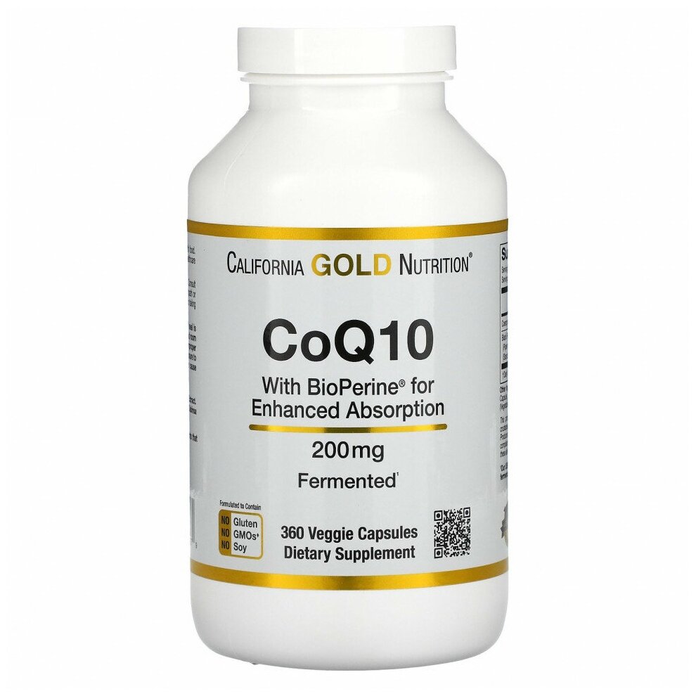 California Gold Nutrition, коэнзим Q10, 200 мг, 360 вегетарианских капсул