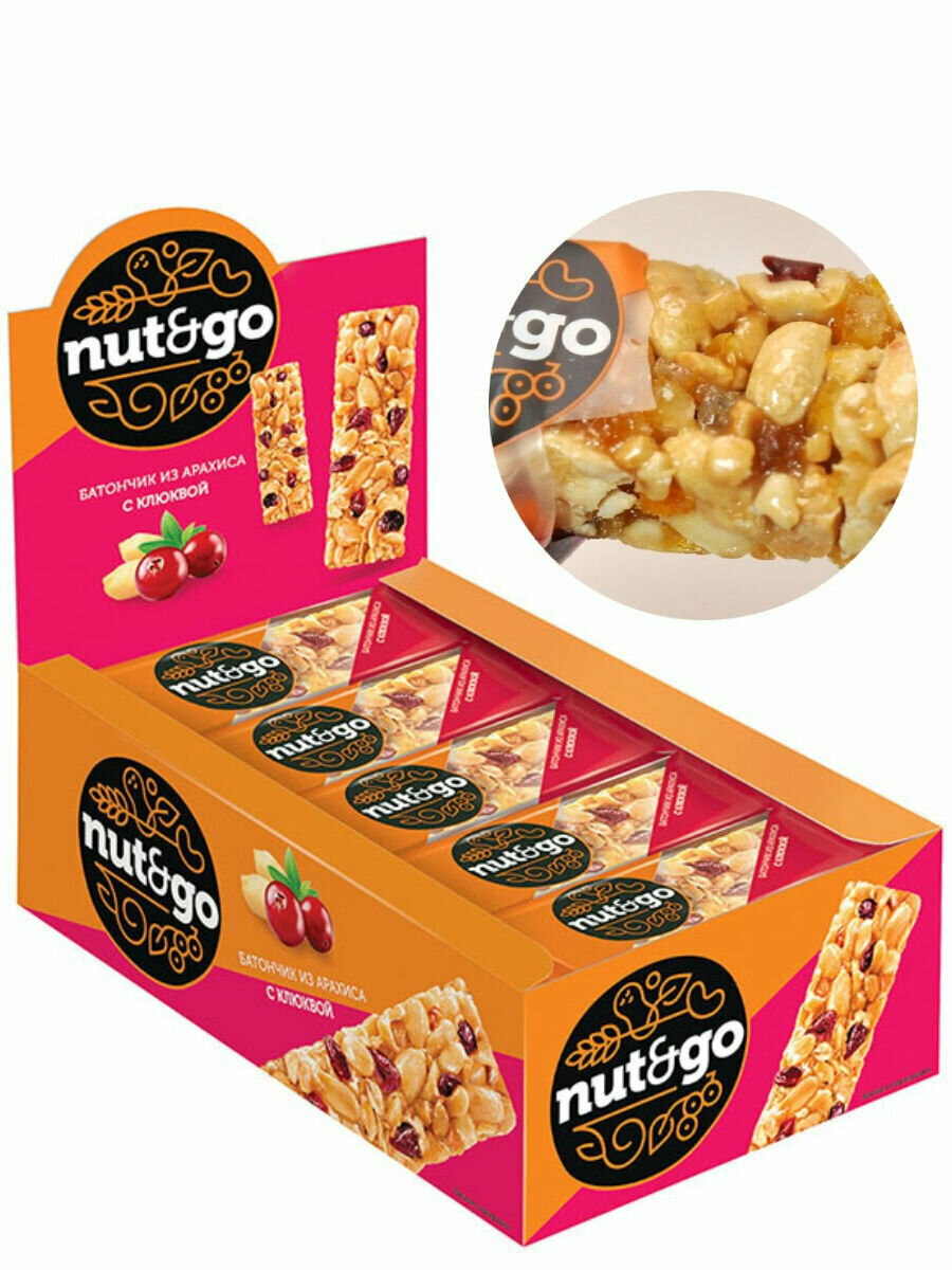 Батончик Nut&Go из арахиса и клюквы КДВ, 18 шт по 42 г