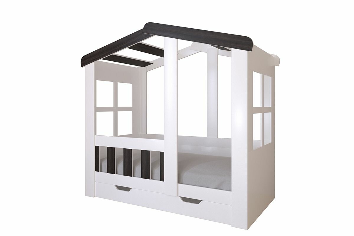 Кровать детская, одноярусная Астра домик, с ящиком, венге, 80х160