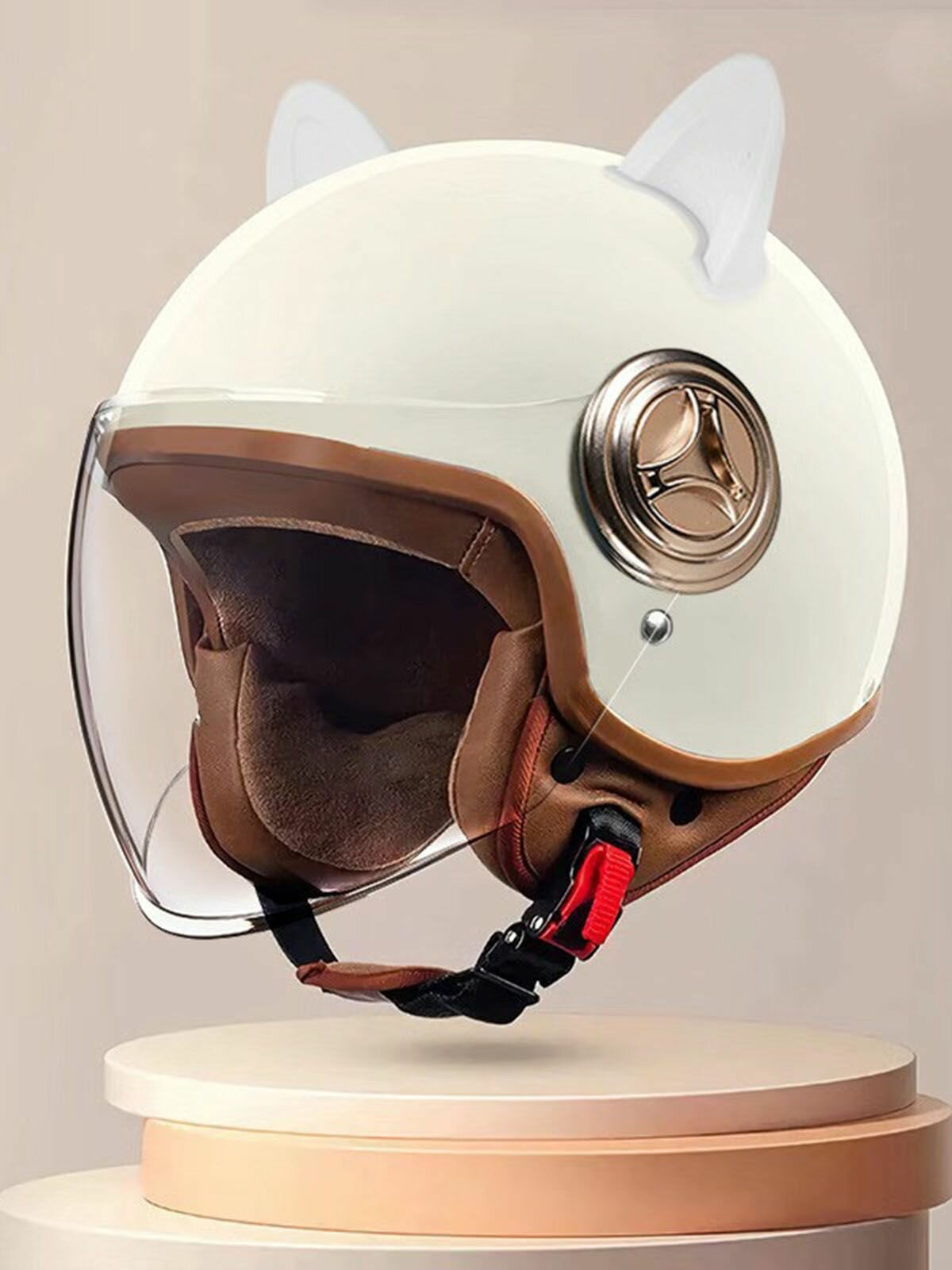 Мотошлем открытый ретро Всесезонный мотоциклетный шлем мужчины и женщины с кошачьими ушками, 54-61CM--