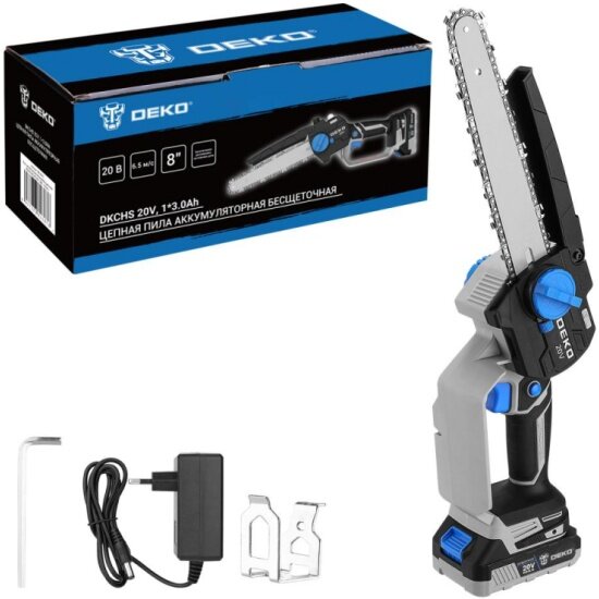 Пила цепная аккумуляторная бесщеточная DEKO DKCHS 20V, 20В, 1x3.0Ач