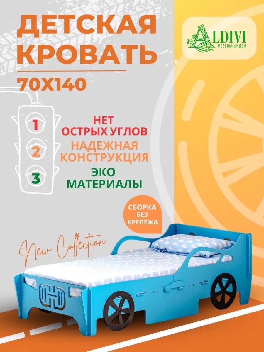 Кровать машинка с бортиком 140х70