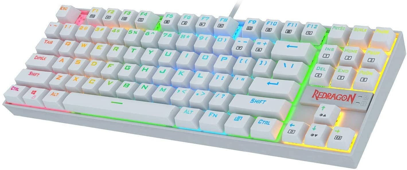 Механическая игровая клавиатура K552, компактная на 60%, с 87 клавишами, переключателями Kumara Wired Cherry MX Blue, подходит для геймеров на Windows PC (RGB-подсветка белого цвета)