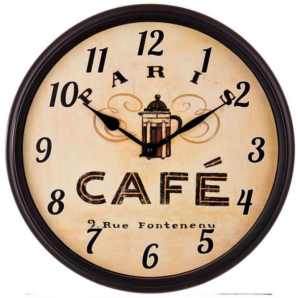 Часы настенные «Chef citchen» 35,5см, винтажный дизайн, чёрная рамка, бежевый циферблат