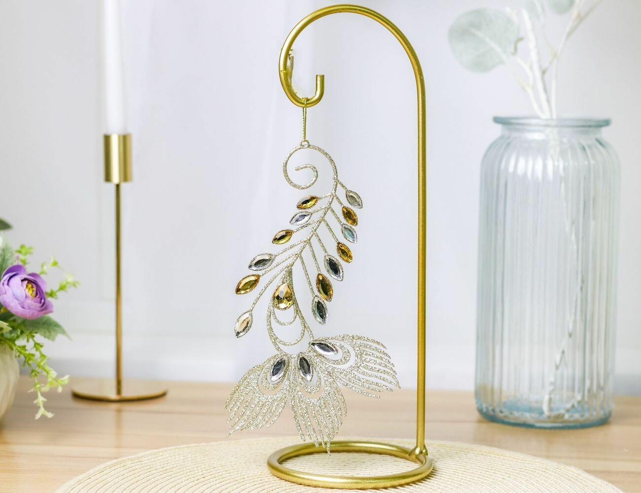 Ёлочное украшение перо жар-птицы светлое, металл, пластик, 22 см, Goodwill TR21146-1