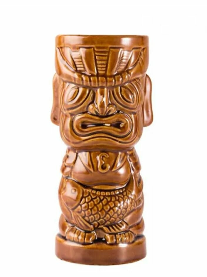 Коктейльный бокал, стакан барный коричневый "Тики рыба", керамика, 400 мл. Для сока, лимонада, коктейлей.