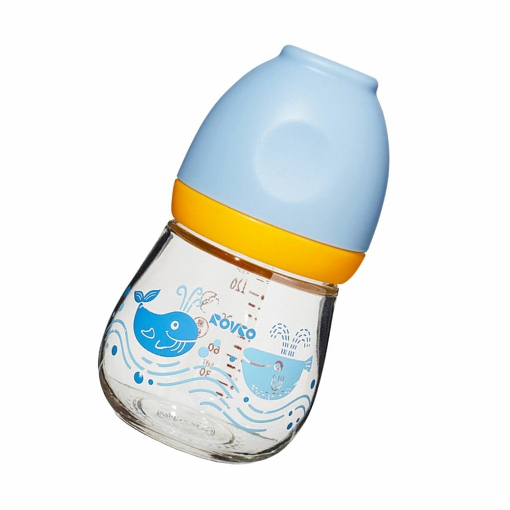 Безопасная стеклянная бутылочка для кормления 150 мл с широким горлышком, легко чистится, Светло-голубой