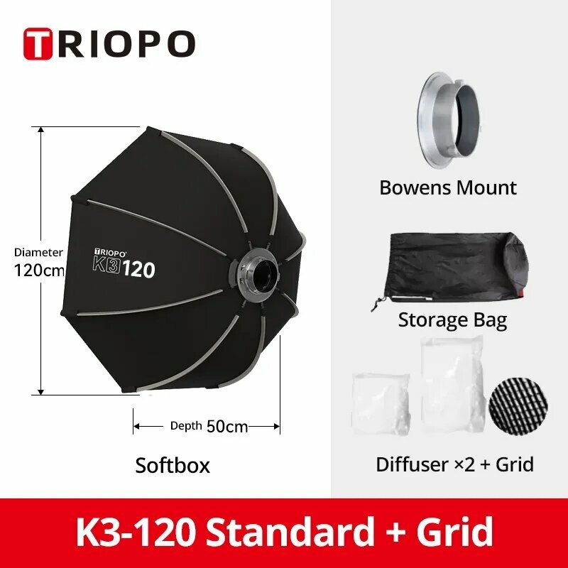 Triopo K3 120 см Восьмиугольный софтбокс Bowens Mount + Сотовая сетка