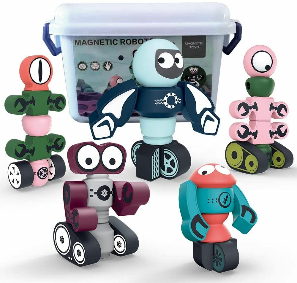 35 магнитных роботов для детей 3-6 лет: конструктор с кубиками и коробкой для хранения