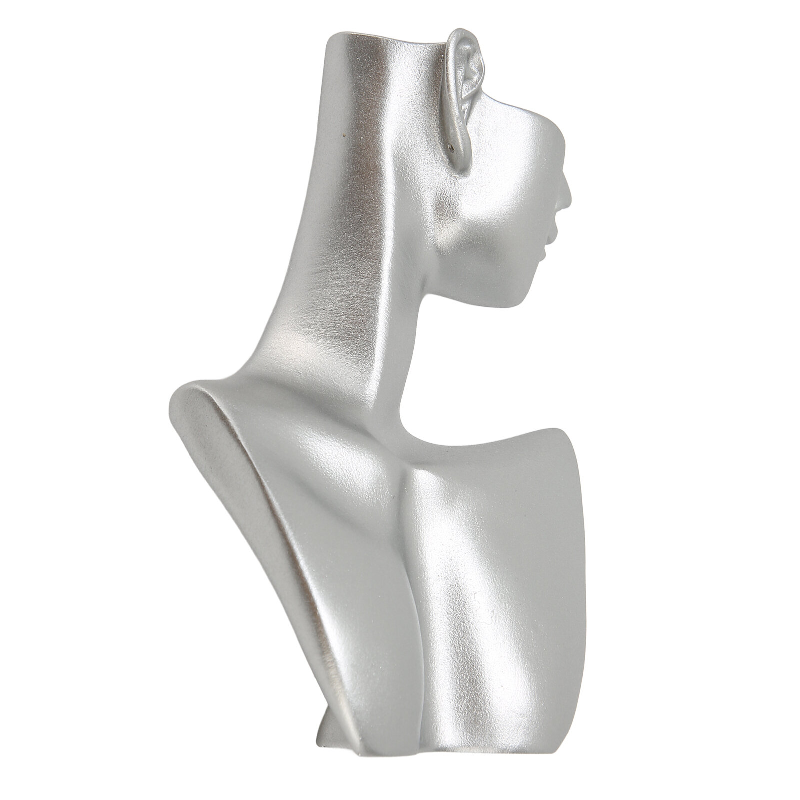 Манекен для демонстрации украшений из смолы серебристого цвета с глянцевым блеском, универсальный бюст для ожерелий и серег, стильный элемент декора дома