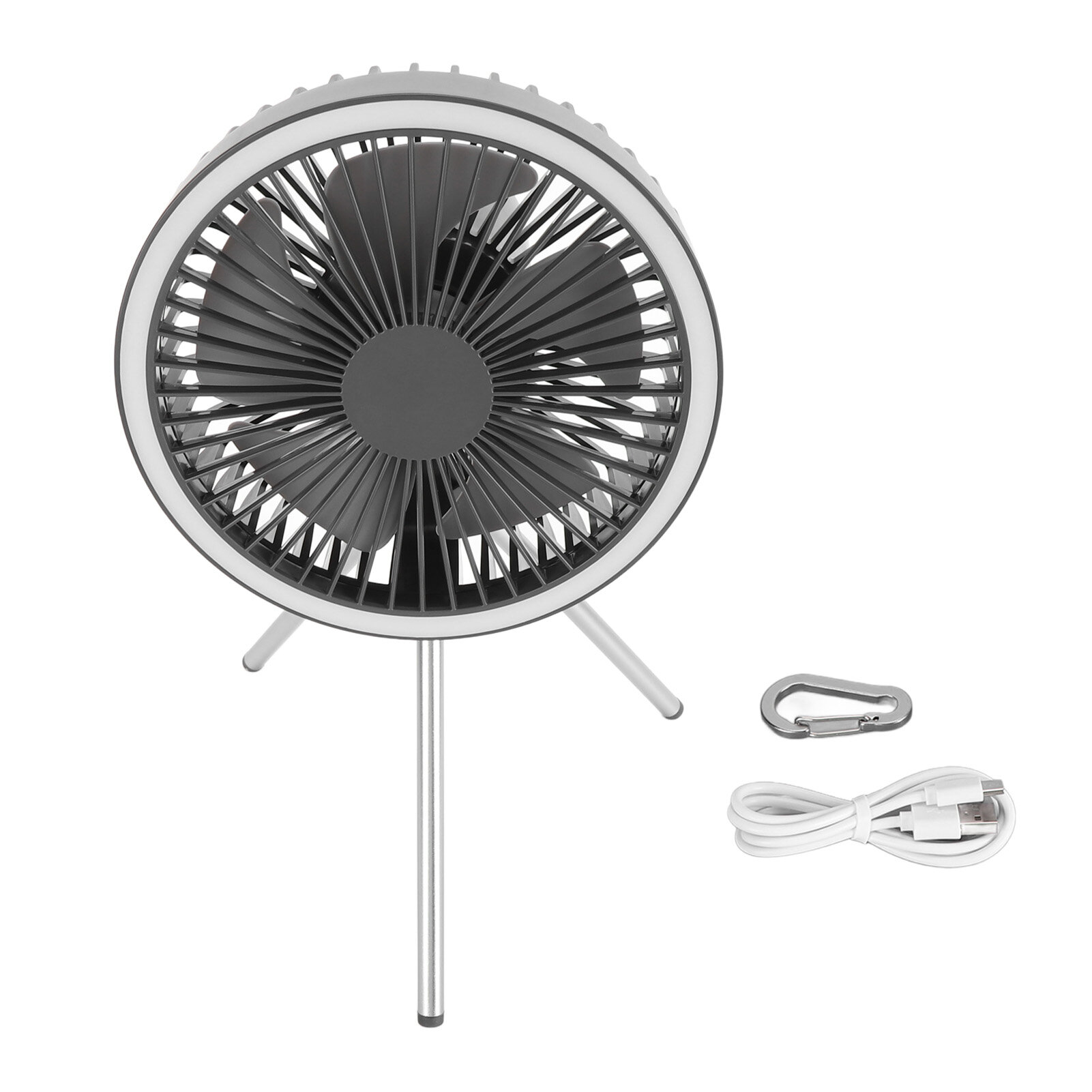 Вентилятор для кемпинга с 3-уровневым освещением, аккумуляторная батарея 10000 мАч, 3-скоростной вентилятор для палатки с крючком-треногом, переносной настольный вентилятор, серый