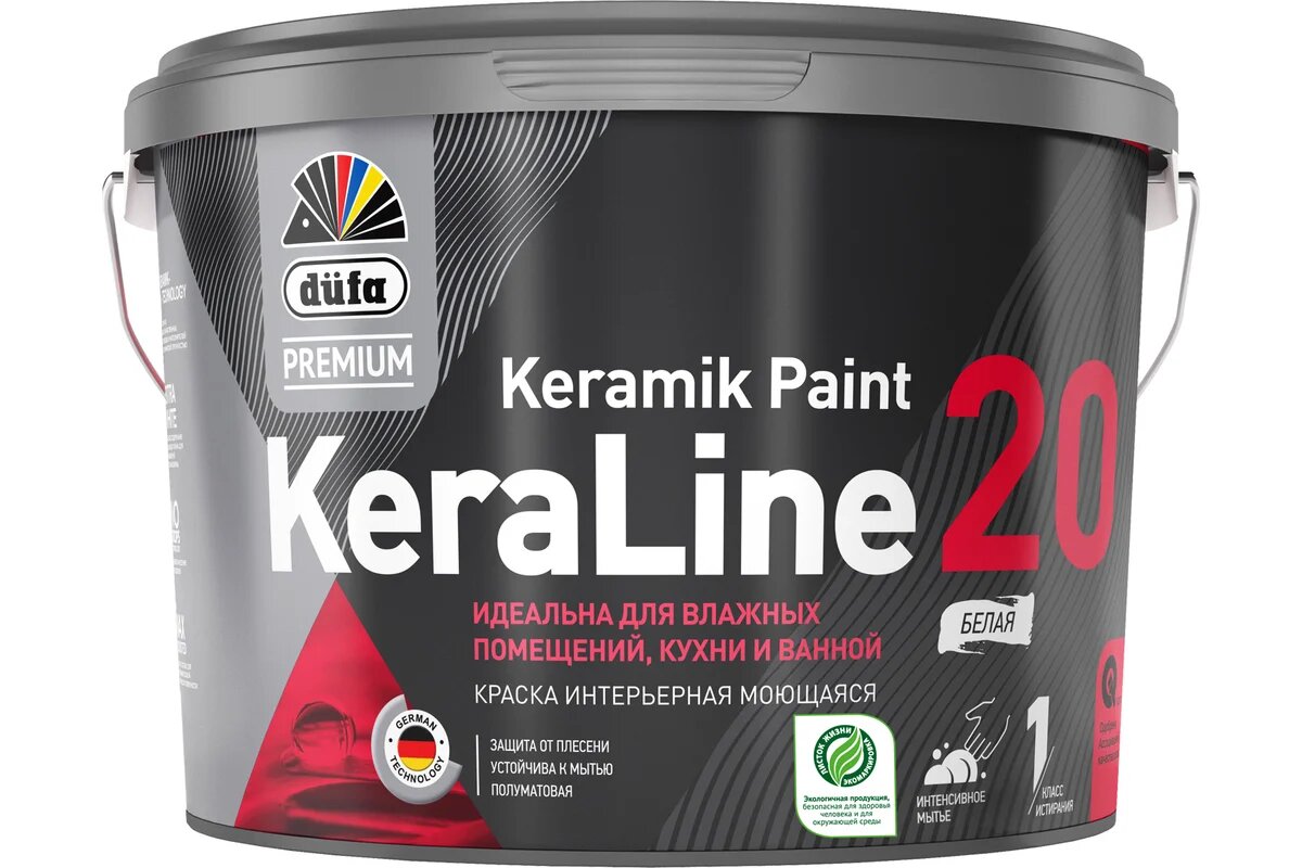 Краска DUFA Premium KeraLine Keramik Paint 20 для влажных помещений, полуматовая база 1 2,5л